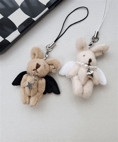 귀여운 토끼 미니 인형 커플핸드폰줄 커플악세사리 악마 천사 진주목걸이 유니크 키치 인형 에어팟 부착고리 아이폰 줄 핸드폰줄 휴대폰줄 악세사리 가방키링 토끼키링 토끼핸드폰줄