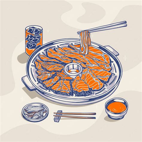 손으로 그린 한국식 바베큐 그림 무료 벡터