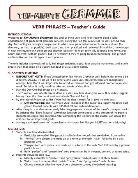 6th Grade Verb Phrase Worksheet Participle Phrases Lesson Plans