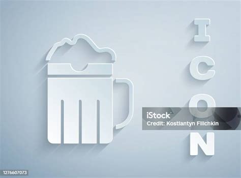 종이 컷 나무 맥주 머그잔 아이콘 은 회색 배경에 격리 종이 아트 스타일 벡터 0명에 대한 스톡 벡터 아트 및 기타 이미지 0명 3차원 형태 Ale Istock