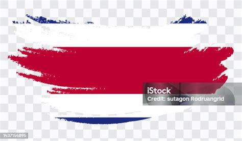 코스타리카 국기가 있는 그런지 브러시 스트로크 수채화 그림 깃발 포스터 국기의 배너 스타일 수채화 그리기 투명한 배경에 격리된