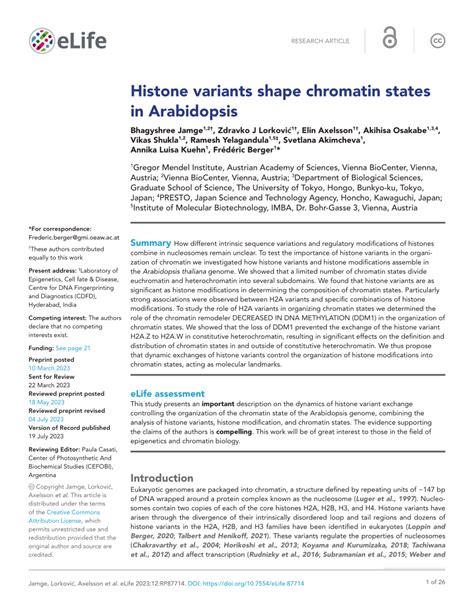 Pdf Histone Variants Shape Chromatin States In Arabidopsis