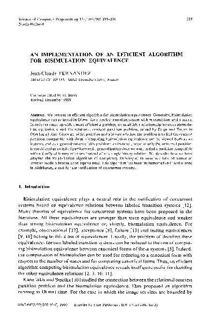 pdf an implementation of an efficient algorithm for bisimulation equivalence