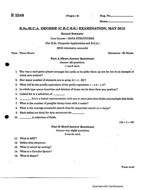 Bsc Bca 2 Sem Data Structures E 2248 May 2015 Pdf