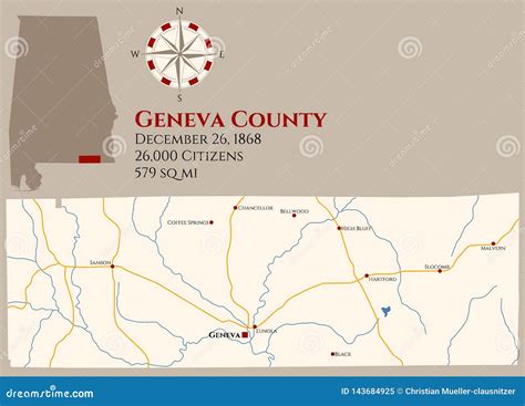 Map Of Geneva County In Alabama Stock Vector Illustration Of