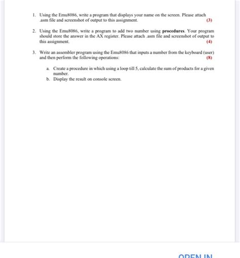solved 1 using the emu8086 write a program that displays