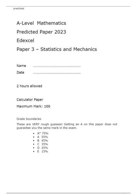 Edexcel A Level Mathematics Predicted Papers 2024 Pure Mathematics