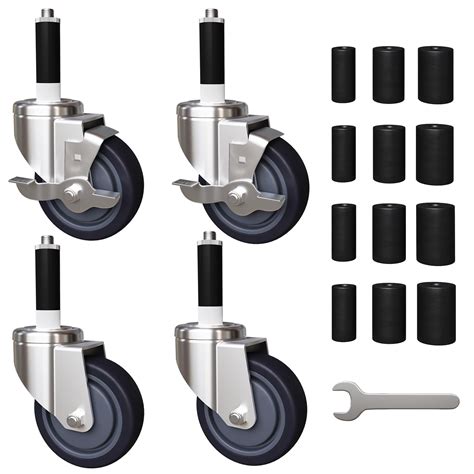 Mswy 4 Inch Expanding Stem Caster Set Of 4 Prep Table Casters Fit 7 8 To 1 3 4 Id Tube Pipe