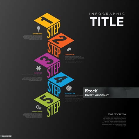 Infogrpahic Template Diagram Tangga Vertikal Gelap Ilustrasi Stok