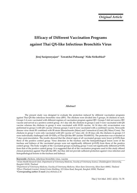 Pdf Efficacy Of Different Vaccination Programs Against Thai Qx Like Infectious Bronchitis Virus