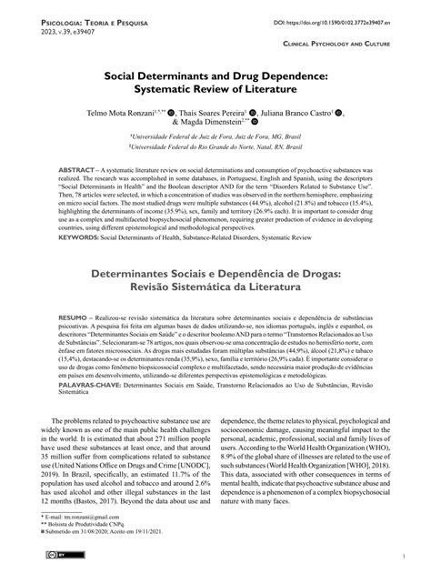 Pdf Social Determinants And Drug Dependence Systematic Review Of Literature