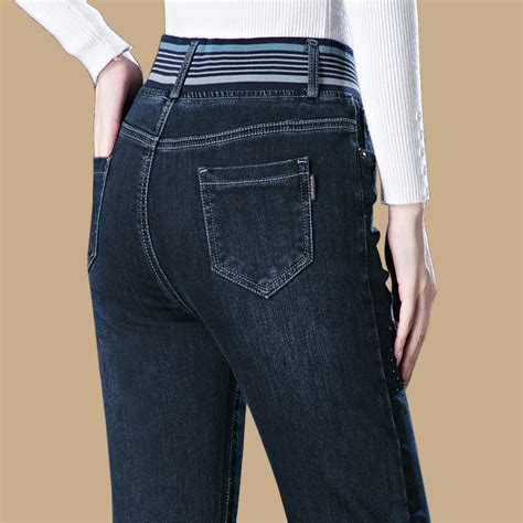 松紧腰牛仔裤女春秋款2023年新款高腰显瘦女裤秋季中年妈妈裤子秋虎窝淘
