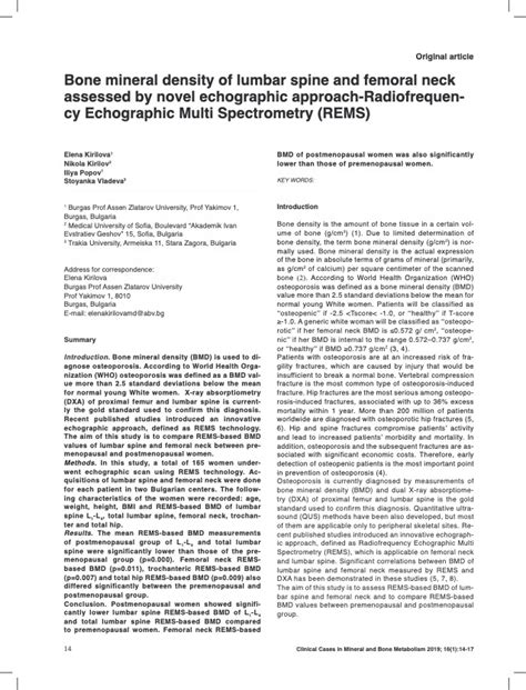 Bone Mineral Density Assessed By Rems Osteostrong Park Ave
