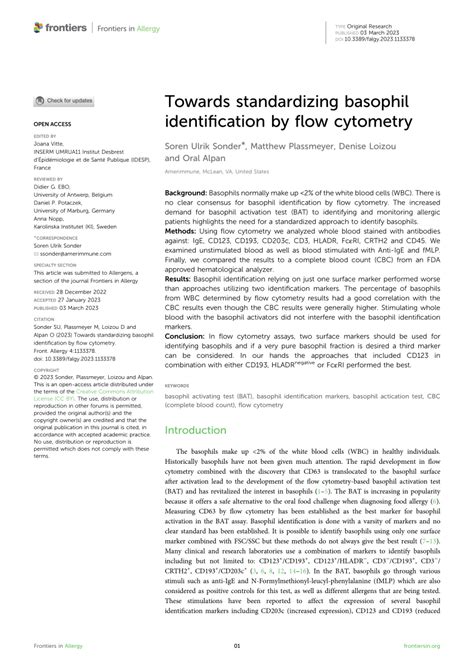 Pdf Towards Standardizing Basophil Identification By Flow Cytometry