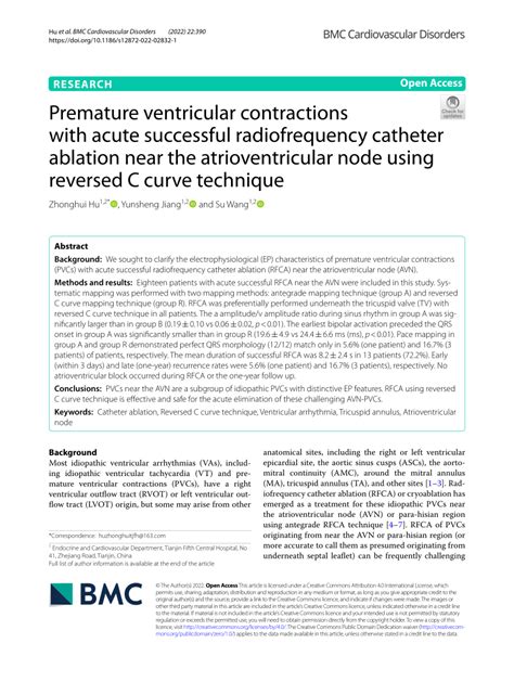Pdf Premature Ventricular Contractions With Acute Successful Radiofrequency Catheter Ablation
