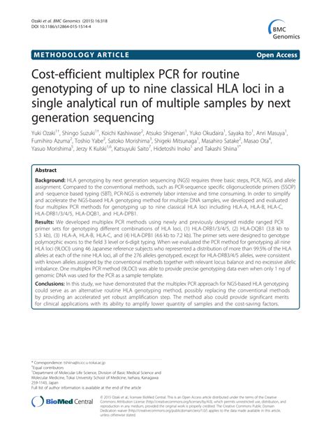 Pdf Cost Efficient Multiplex Pcr For Routine Genotyping Of Up To Nine Classical Hla Loci In A