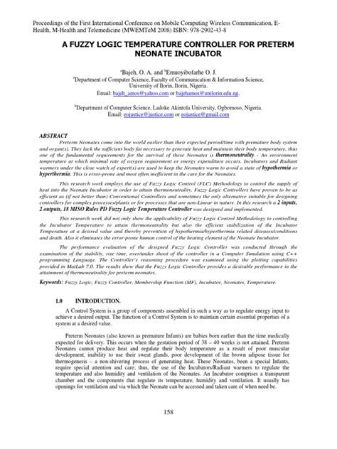 A Fuzzy Logic Temperature Controller For Preterm Neonate Pdf Fuzzy