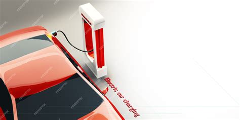 전기 충전소 3d 그림에서 배터리를 충전하는 Ev 전기 자동차 프리미엄 사진