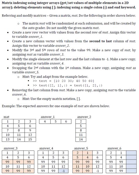 Solved Matrix Indexing Using Integer Arrays Getset Values