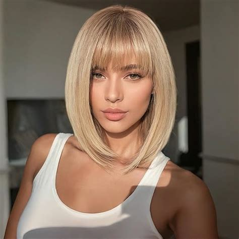 Getshow Blonde Short Bob Wig With Bangs For Women Synthetic Wig Beauty And Personal