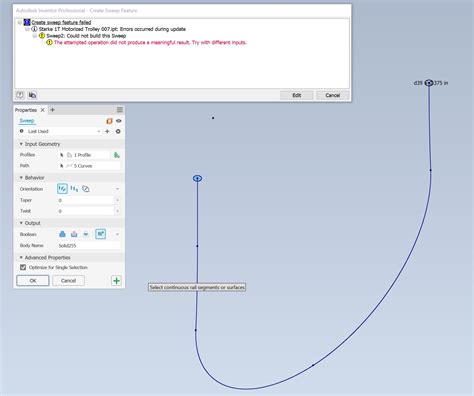 Improved Feedback On Failed Sweep Features Autodesk Community