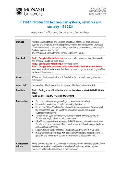 2024 S1 Fit1047 Ma Assignment 1 Specification Information Technology