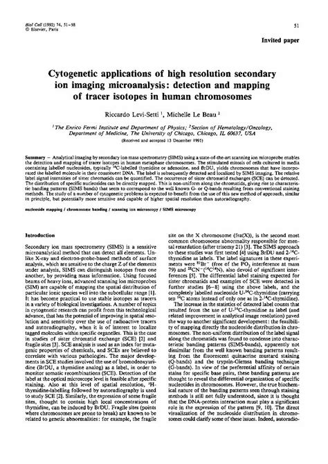 Pdf Cytogenetic Applications Of High Resolution Secondary Ion Imaging Microanalysis Detection