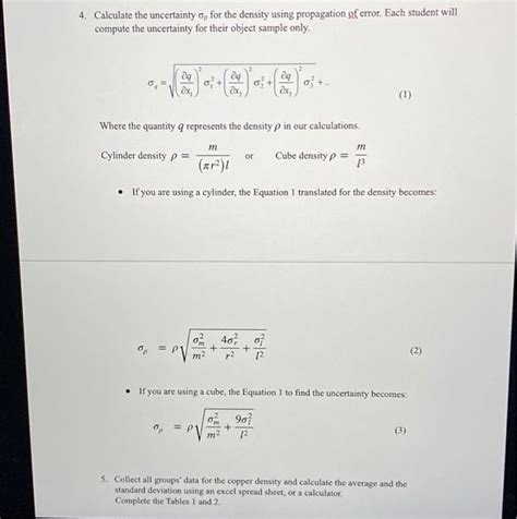 Solved 4 Calculate The Uncertainty For The Density Using