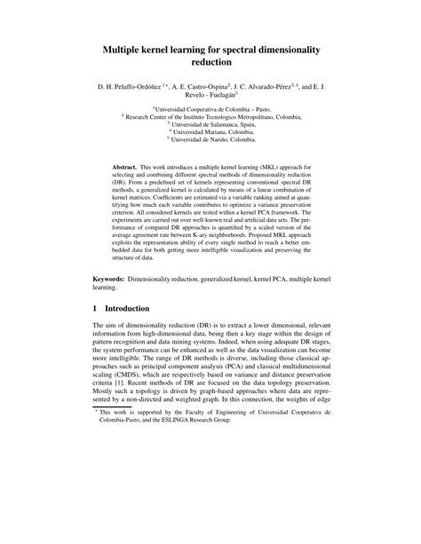 Pdf Multiple Kernel Learning For Spectral Dimensionality Reduction