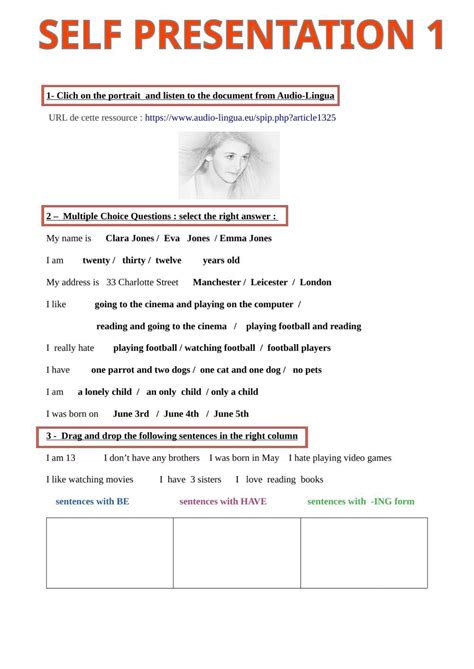 Self Presentation 1 Worksheet Worksheets Worksheet Template Presentation Self Presentation 1 Worksheet Worksheets Worksheet Template Presentation