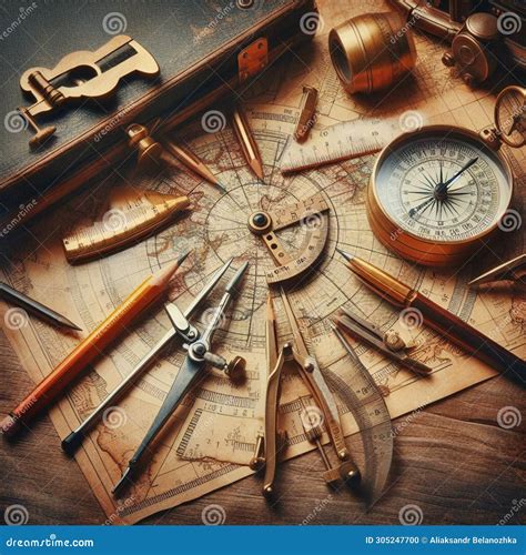 Set Of Compass Protractor And Triangular Ruler Vector Illustration