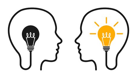 개념 창의적 사고 아이디어와 혁신 인간의 머리 실루엣 전구 아이디어 브레인 스토밍 경쟁 치료사 및 환자벡터 개념에 대한 스톡 벡터 아트 및 기타 이미지 Istock