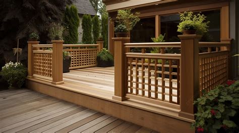 나무 데크에는 격자와 나무 울타리가 있습니다 나무 데크 난간 사진 난간 갑판 배경 일러스트 및 사진 무료 다운로드 Pngtree