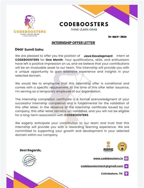 Sumit Sahu On Linkedin Internship Javadevelopment Codeboosters