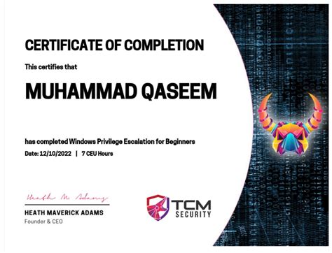 Muhammad Qaseem On Linkedin Tcmsecurity Windows Privesc Cybersecurity Hackthebox
