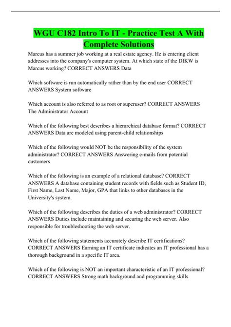 WGU C Intro To IT Practice Test A With Complete Solutions C Stuvia US