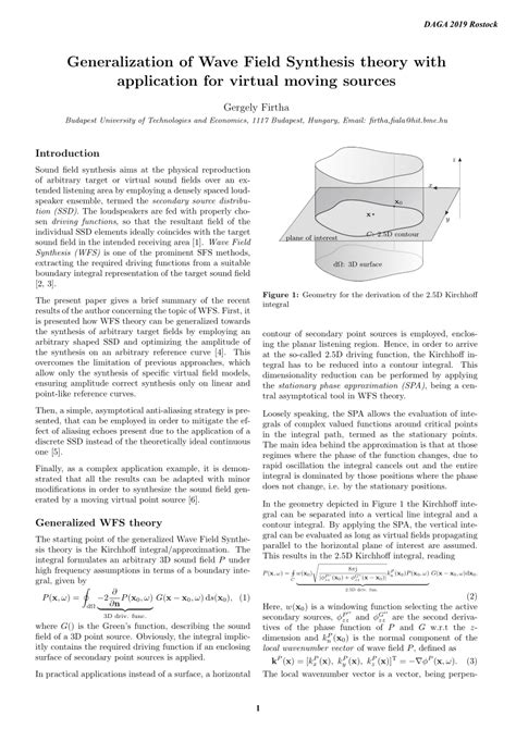 Pdf Generalization Of Wave Field Synthesis Theory With Application For Virtual Moving Sources