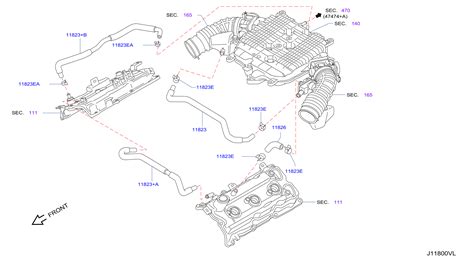 2017 Infiniti Qx60 Base Hose Blowby Gas Lower Engine Wheel Drive 11823 Ey09d Genuine