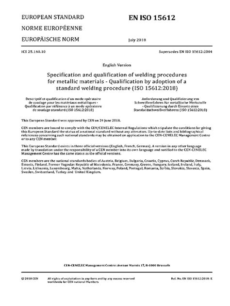 En Iso 15612 European Standard Norme Europeenne Europäische Norm Pdf