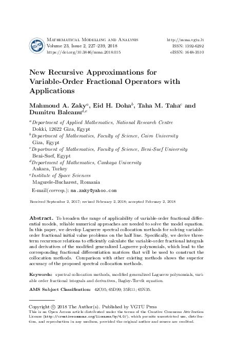Pdf New Recursive Approximations For Variable Order Fractional