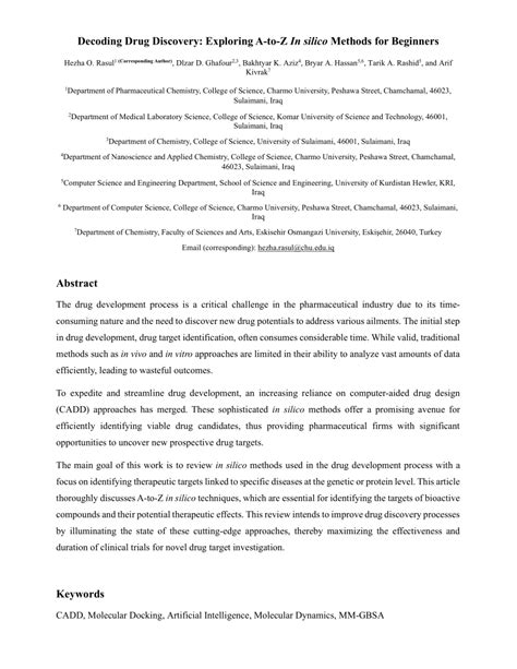 Pdf Decoding Drug Discovery Exploring A To Z In Silico Methods For
