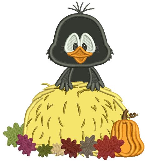 Crow Sitting In The Stack Of Hay Fall Applique Machine Embroidery Desi