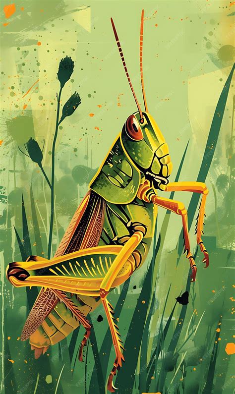 Premium Photo Collage Of Grasshopper With Grass Texture Collage Vibrant Effect Green Poster