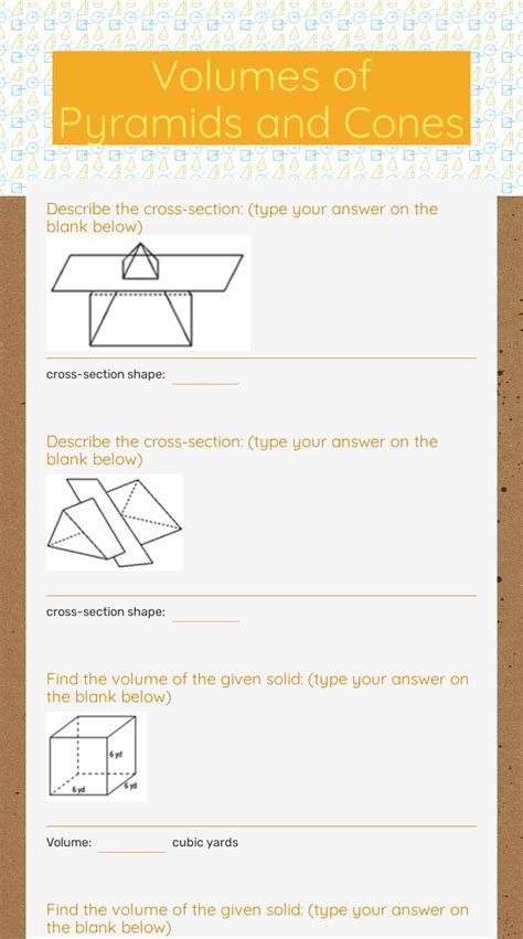 Volume Of Pyramids And Cones Worksheet Printable And Enjoyable Learning