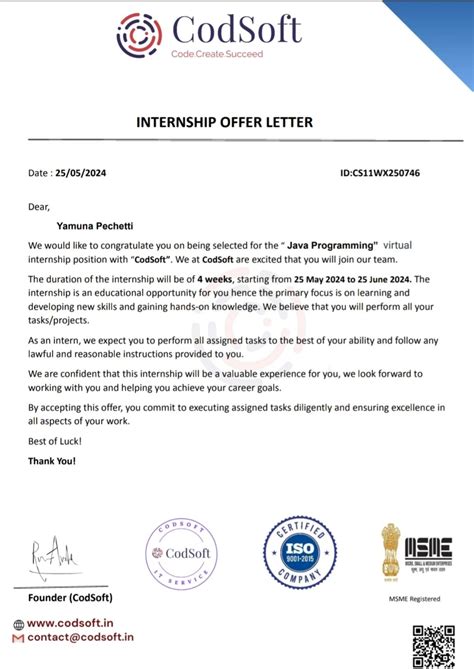 Yamuna Pechetti On Linkedin Javaprogramming Internship Codsoft