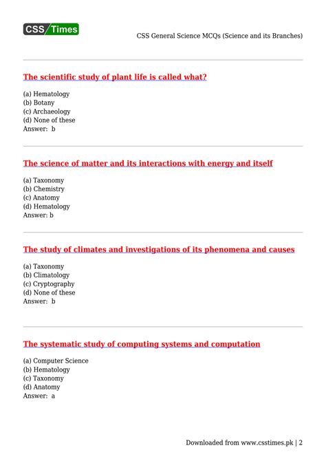 SOLUTION Css General Science Mcqs Science And Its Branches Studypool