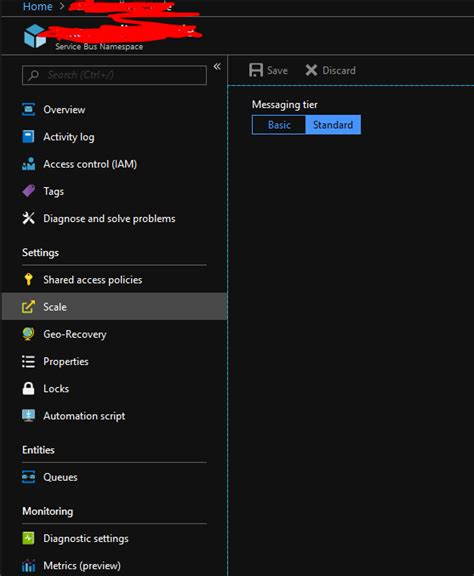 Azureservicebus Topics Section Missing From Azure Service Bus Namespace On Standard Pricing