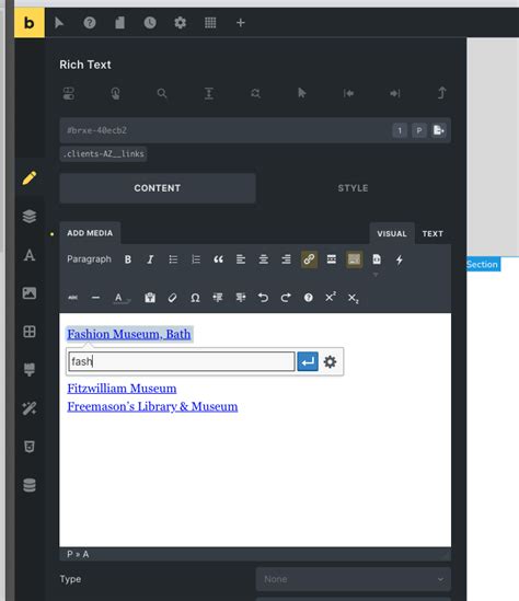 NO BUG Rich Text Search Or Link Options Not Showing Results 1 8