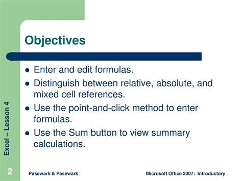Ppt Excel Lesson 4 Entering Worksheet Formulas Powerpoint