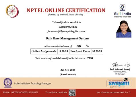 sai shivanie m on linkedin databasemanagementsystem nptel certification continuouslearning